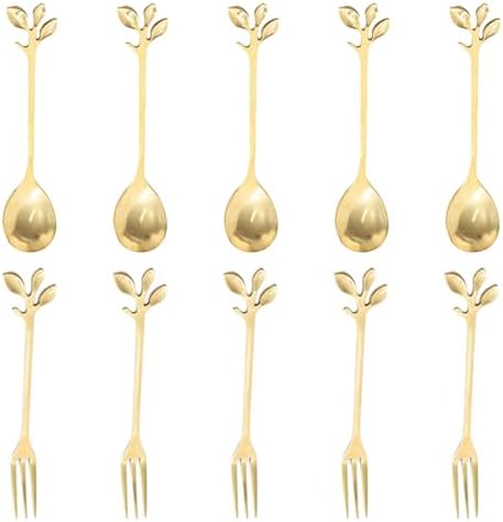 Amazon.com: 10Pcs Leaf Gold Coffee Spoons and Forks Set, 4.72inch Mini ...