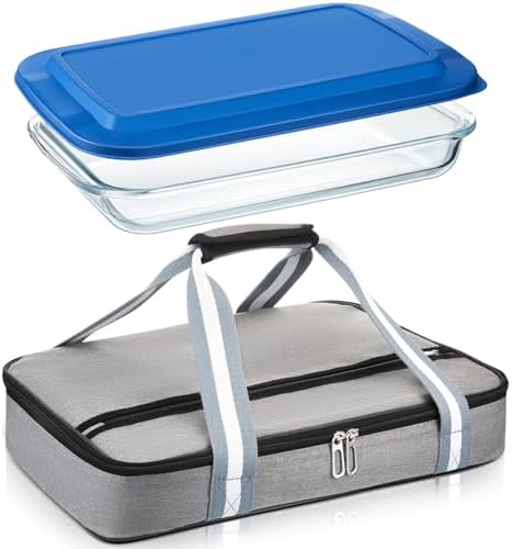 Amazon.com: FoldTier Glass Casserole with Casserole Carrier 9 x 13 Inch ...