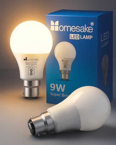 Homesake B22 Light Bulbs Cool White 6000K 9W Standard Edison Base Bulb ...