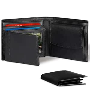 Buy BAISHUNFU Men's Genuine Leather Bifold Wallet with RFID Blocking ...