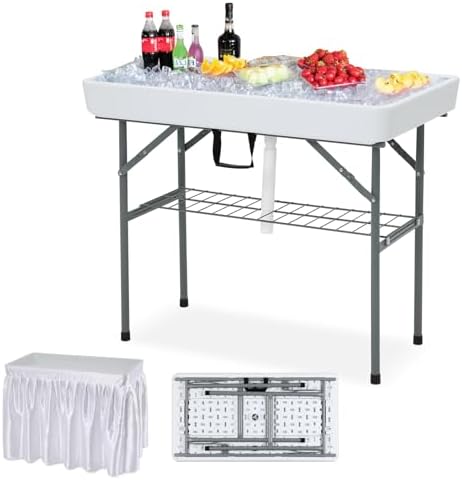 Amazon.com: KOTEK Folding Ice Cooler Table with Matching Skirt & Drain ...
