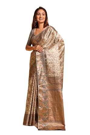 Buy KAVVYA soft and lightweight champagne color weaving silk saree at ...