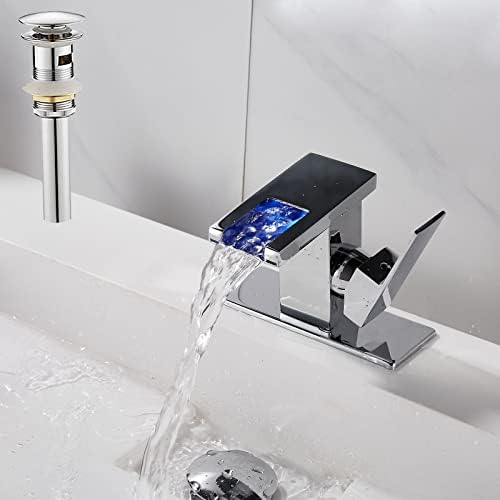 Skybathjoy LED Bathroom Sink Faucet 1 Hole 3 Color Changing Waterfall ...