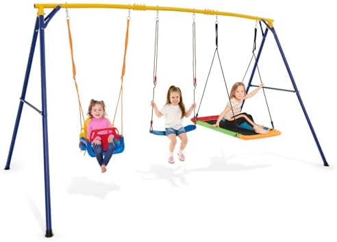 Amazon.com: Hapfan 500lb Heavy Duty Metal Swing Sets for Backyard with ...