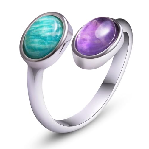 Amazon.com: Amazonite Amethyst Ring, Natural Gemstone Rings for Women ...