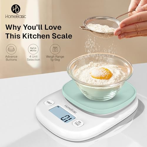 HOMEBASIC Digital Kitchen Weighing Scale 5Kg, High-Precision 0.1g ...