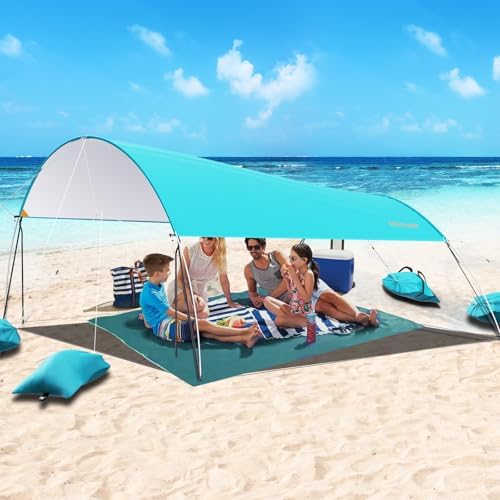 MYMULIKE Strandzelt XXL 3.2x3.2m Strandmuschel UV Schutz 50 ...