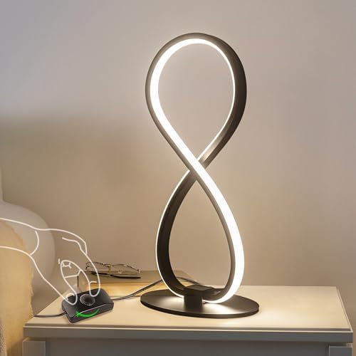 Mayful Modern Table Lamp, LED Spiral Lamp, Black Bedside Lamp with ...