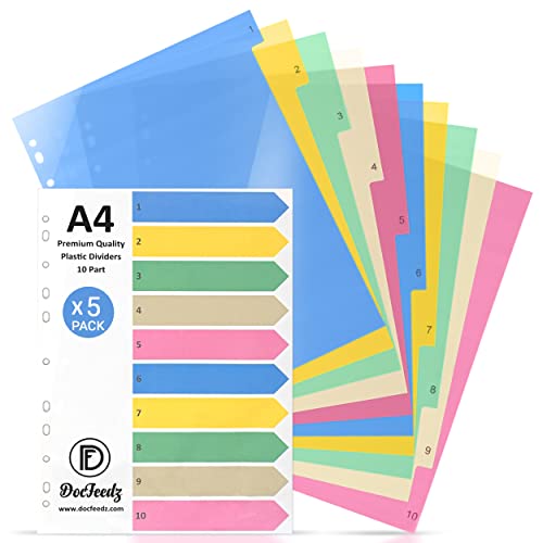 DocFeedz 10 Part Plastic File Dividers A4 with Index Paper Pack of 05 ...