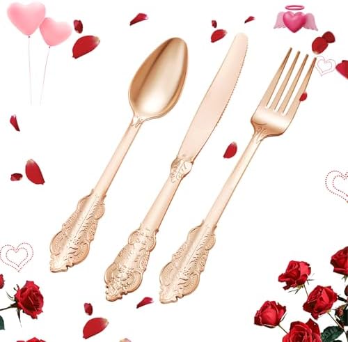 Amazon.com: Goodluck 150PCS Rose Gold Plastic Silverware, Rose Gold ...