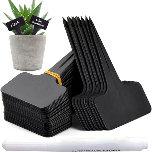 Whaline 100 Pcs Plant Labels Black T-Type Markers, Plastic Garden Tags ...