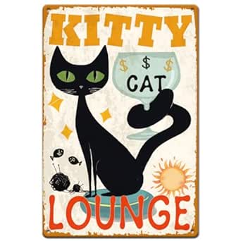 SUPERDANT Kitty Cat Metal Tin Signs Kitty Lounge Retro Metal Poster ...