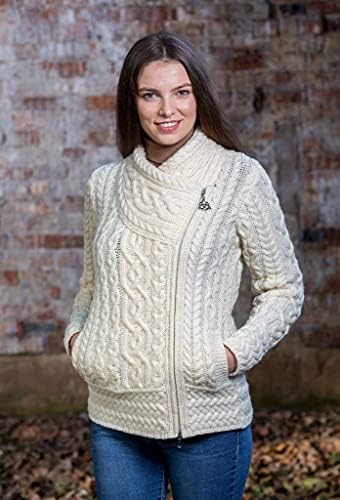SAOL Irish Cardigan for Women Made of 100% Merino Wool Ireland Sweater ...