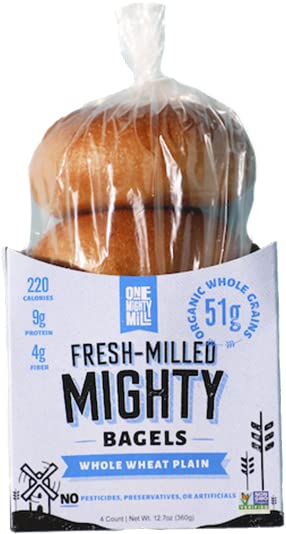 Amazon.com: One Mighty Mill Whole Wheat Plain Bagels, 100% Organic ...