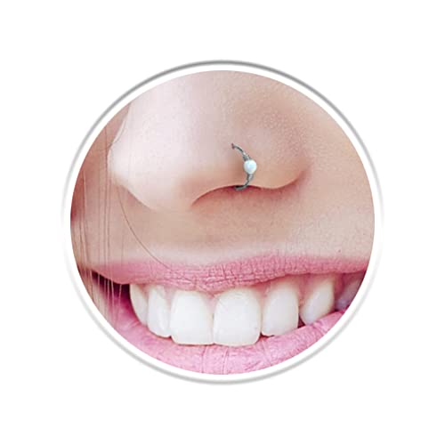 Amazon.com: 925 Silver Nose Ring Hoop 20 Gauge - White Opal Nose ...