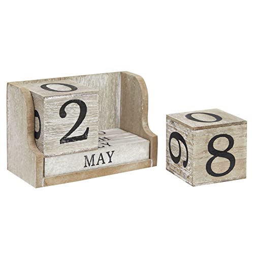 Juvale Wooden Perpetual Block Calendar for Desk, Wood Month Date ...