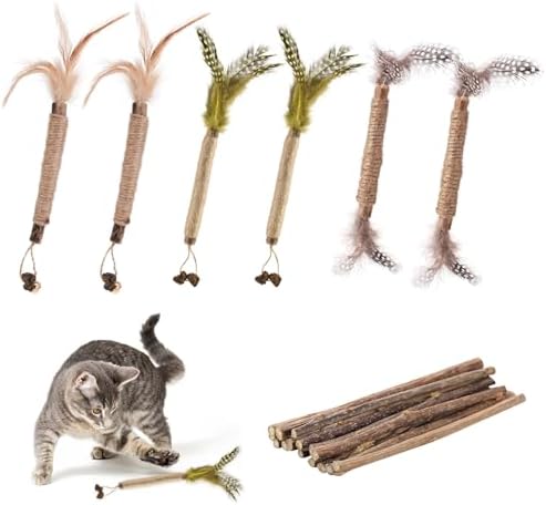 Newoutset 4 Pcs Natural Silvervine Cat Chew Sticks, with 3 Pcs Cat ...