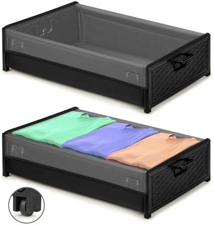 2 Pack Under Bed Storage With Wheels Underbed Storage Bins Containers ...