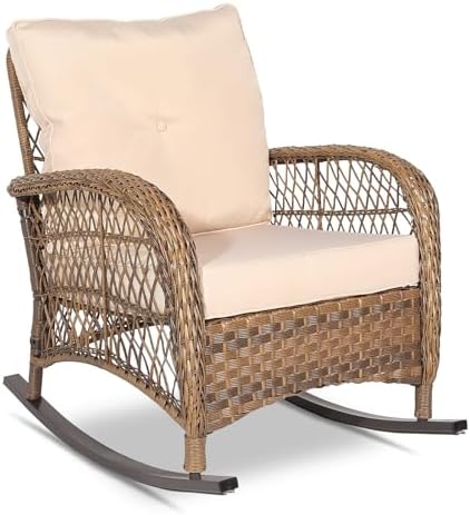 Amazon.com : Outsunny Outdoor Rocking Chair, Traditional Wicker Porch ...