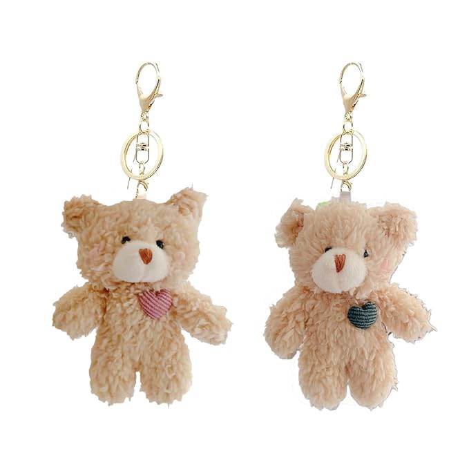 2 Pcs Plush Keychain Set, 5 In Teddy Bear Gift, Adorable Brown Bears ...