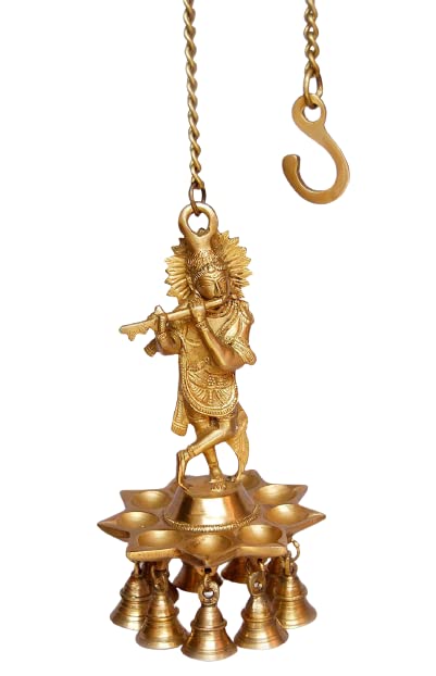 Buy Ravi Handicraft India Brass Lord Krishna Hanging Wick lamp with ...