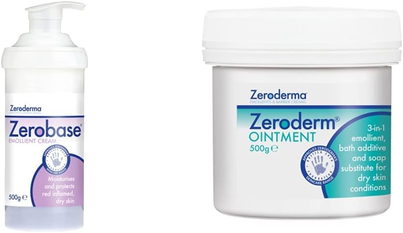 Zeroderma Zerobase Emollient Cream, 500 g & Zeroderm Ointment 500g - 3In1 Emollient, Bath ...