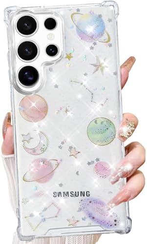 Amazon.com: Changjia for Samsung Galaxy S25 Ultra Clear Glitter Case, Cute Bling Sparkle Planet ...