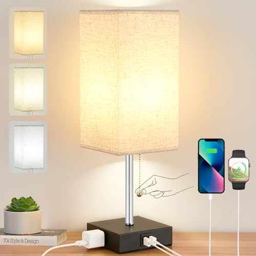 USB Bedside Table Lamp with 4 USB Charging Ports, Bronze Nightstand ...