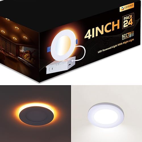 CycevSun 24 Pack Pot Lights LED 4 Inch Recessed Lighting with Night ...