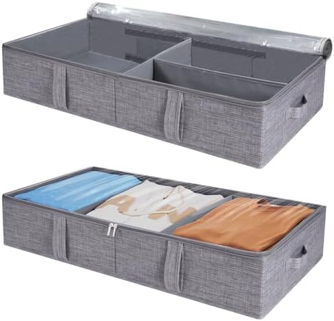 2 Pack 50L Under Bed Storage Box with Lid, Foldable Linen Storage Box ...
