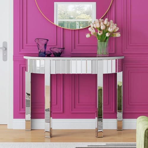 Amazon.com: blingworld Mirrored Half Moon Console Table, HD Glass ...