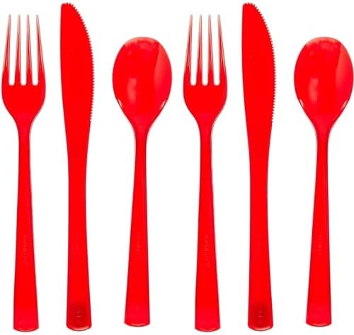 Ruby Red Solid Assorted Plastic Cutlery - Classy & Elegant Flatware Design - Perfect for Parties ...