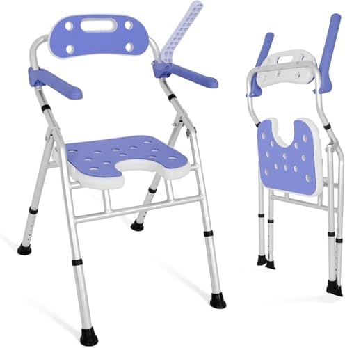 BQKOZFIN Foldable Shower Chair Folding Bath Chair with Arms & Back ...