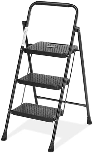 3 Step Ladder Foldable, Sturdy Step Stool Ladder with Anti-Slip Pedal ...