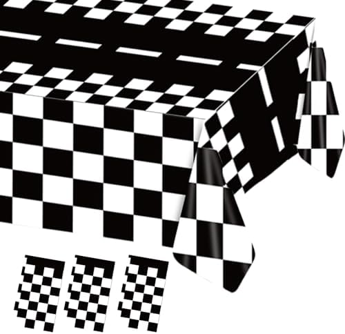 Amazon.com: 3 Pieces Race Car Checkered Tablecloth - 54x108" Disposable ...