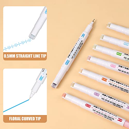 8pcs Colored Curve Pens, Dual Tip Pens with 8 Different Shapes and ...