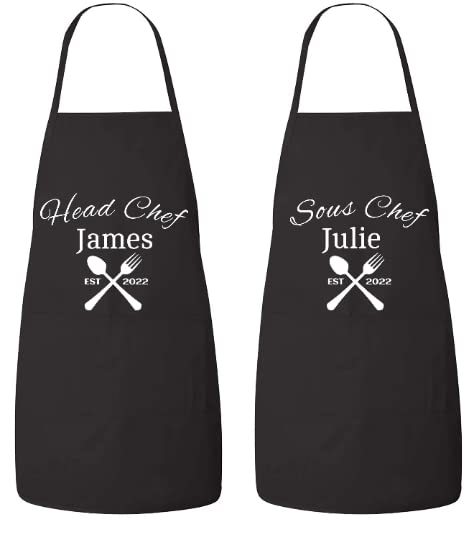 Amazon.com: Matching Couples Aprons Set, Chef & Sous Chef Aprons ...