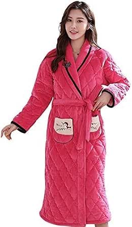 Dressing Gown Winter Warm Flannel Quilted Bathrobe Women Long Length ...