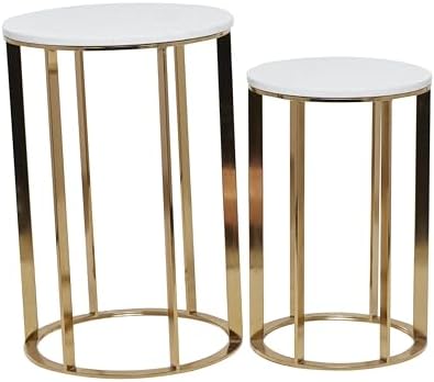 Amazon.com: Deco 79 Wooden Side End Accent Table Round Beaded Nesting ...