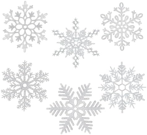 MIAHART 12 inches Large Silver Snowflakes Ornaments 6 Pack Big Plastic ...