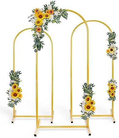 Amazon.com : Metal Wedding Arch Backdrop Stand,3-Piece Gold Arch ...