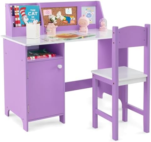 Amazon.com: Costzon Kids Desk and Chair Set, Children Wooden School ...