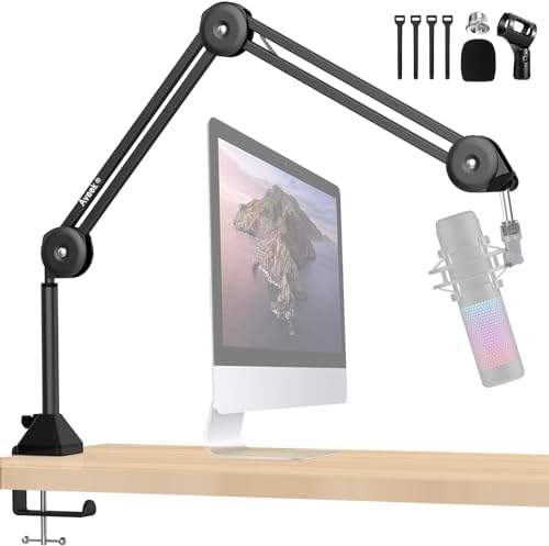 Aveek Overhead Mic Boom Arm Stand, Desk Boom Arm Microphone Stand with ...