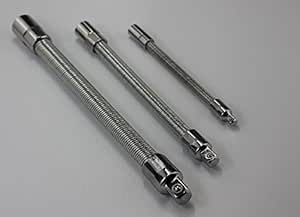 3 Piece Flexible Extension Bar Adaptor Set - 1/4" 3/8" 1/2" Drives ...