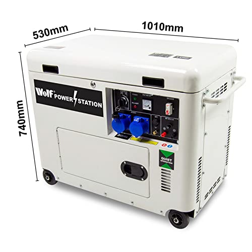 Wolf 6500w Diesel Generator WPS8500DBE Key Start 8.1KVA 11HP Quiet 2 x ...