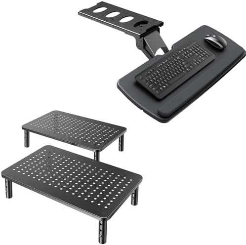 Amazon.com: HUANUO Keyboard Tray Under Desk with Monitor Stand for Desk ...