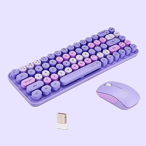 Compact Wireless Keyboard and Mouse Combo, Colorful Round Keycap ...