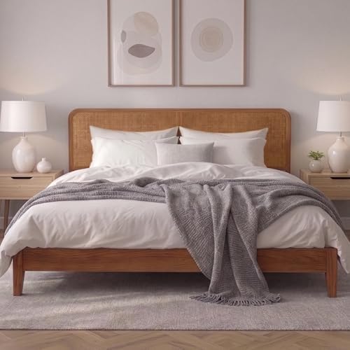 Amazon.com: NATLE & CO Woodmere Premium King Size Bed Frame with Rattan ...