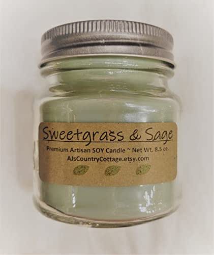 Amazon.com: Sweetgrass and Sage Soy Candle - Scented 8 oz Square Jar ...