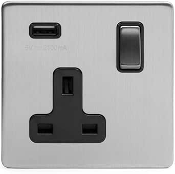 Brushed Chrome Socket with White Insert - Screwless Faceplate (Black ...